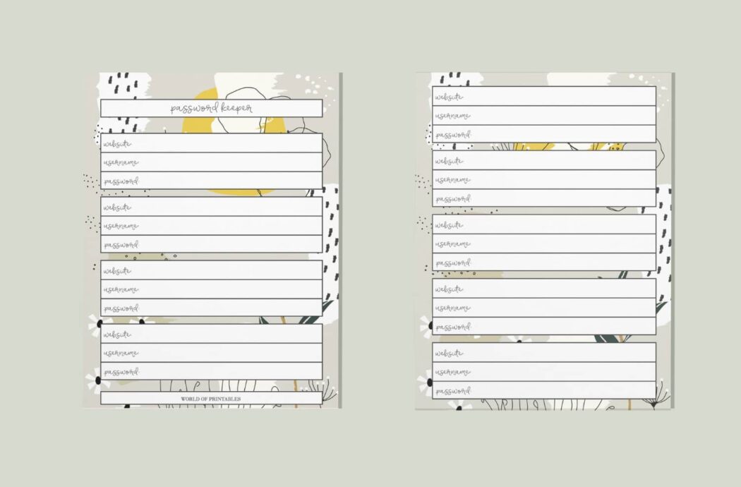 Free Printable Abstract Floral Password Keeper - World of Printables