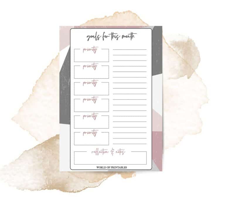 Free Printable Feminine Goals For This Month Tracker - World of Printables