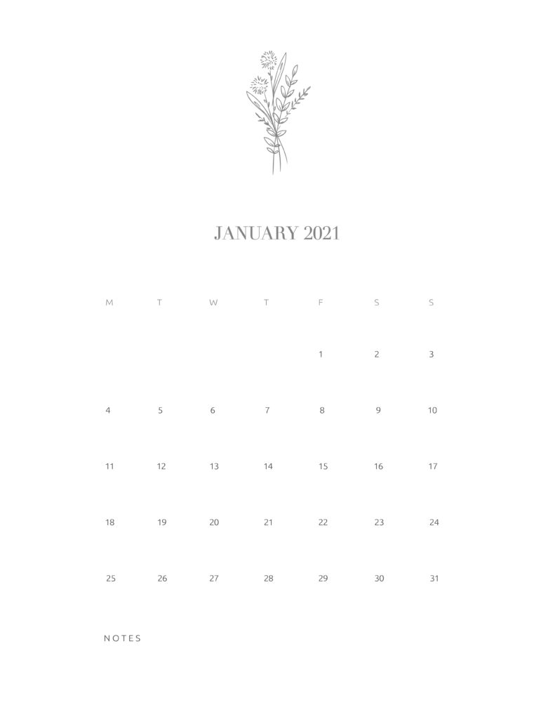 Free Floral Calendar 2021 Printable World Of Printables