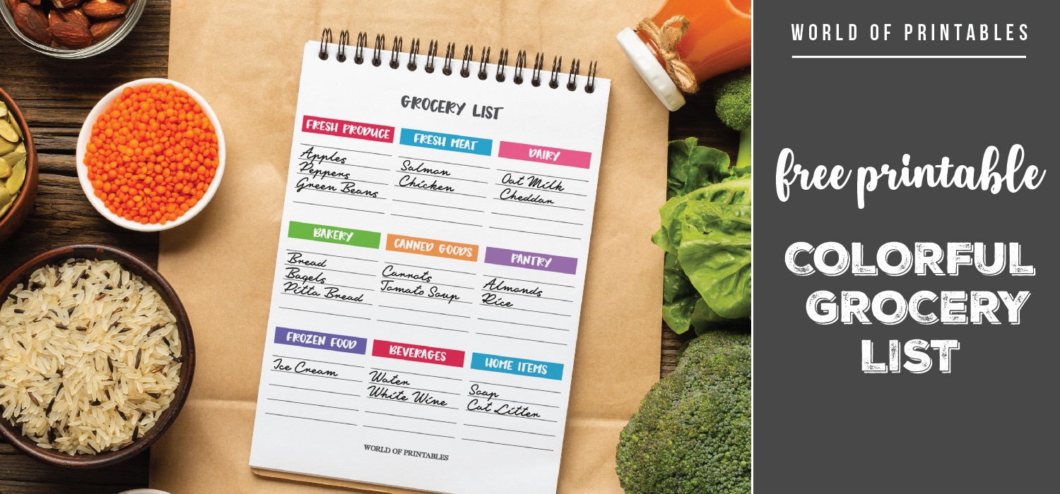 Free Printable Colorful Grocery List - World of Printables