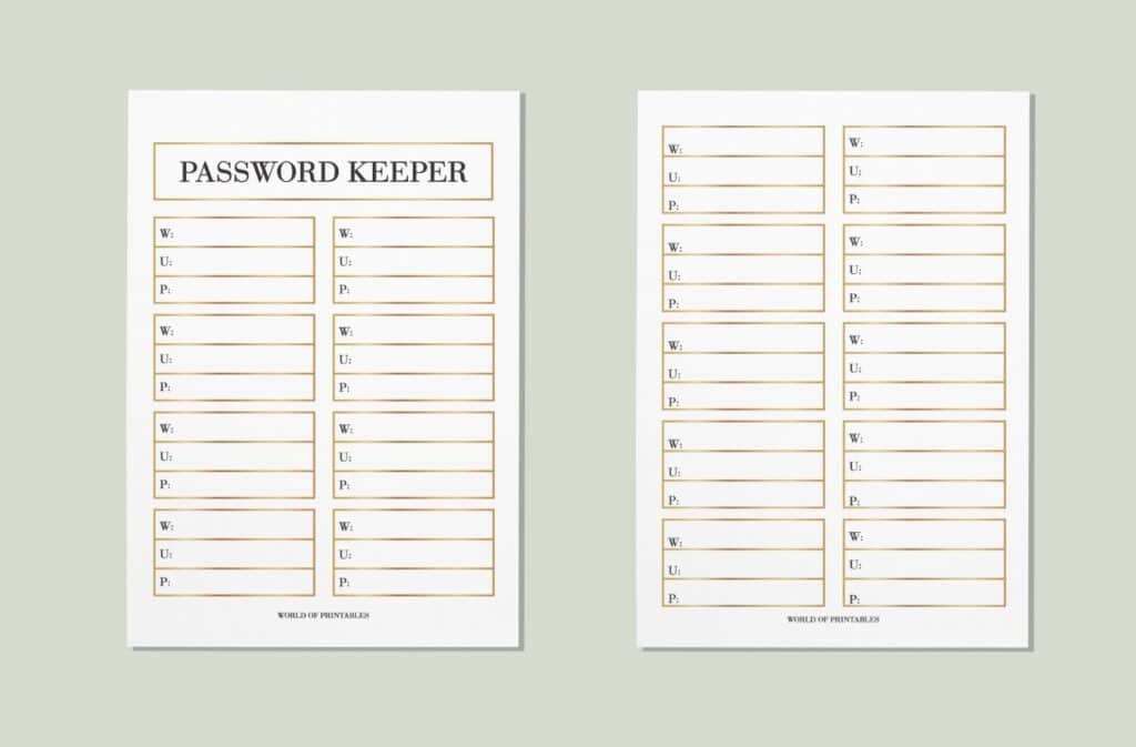 Free Printable Gold Password Keeper - World of Printables