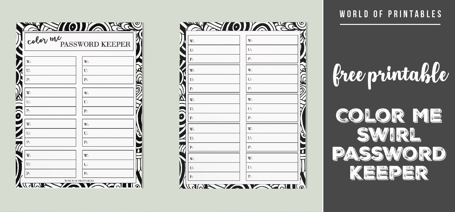 Free Printable Color Me Swirl Password Keeper - World of Printables