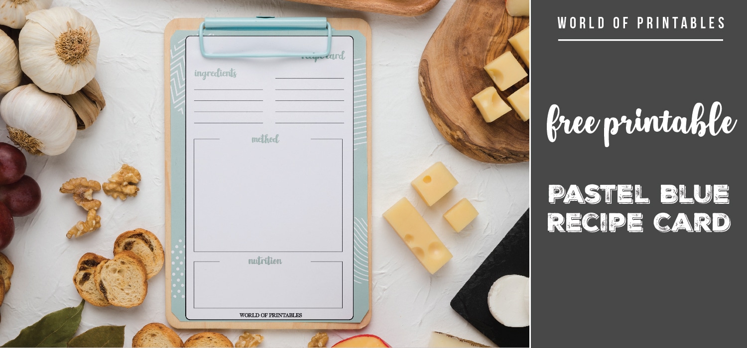 Free Printable Pastel Blue Recipe Card - World of Printables