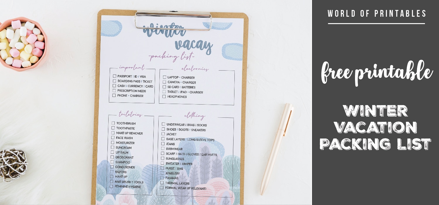 Printable Packing List Winter Vacation Packing Checklist Printable Packing List Winter Vacation Packing Checklist
