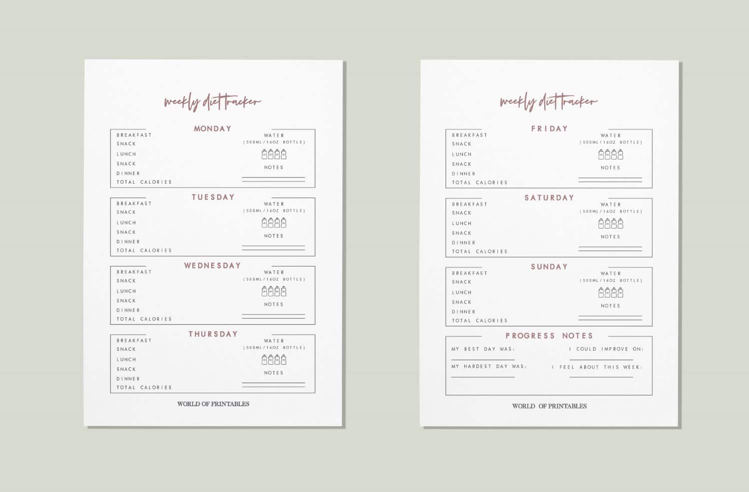 Free Printable Minimalist Weekly Diet Tracker - World of Printables