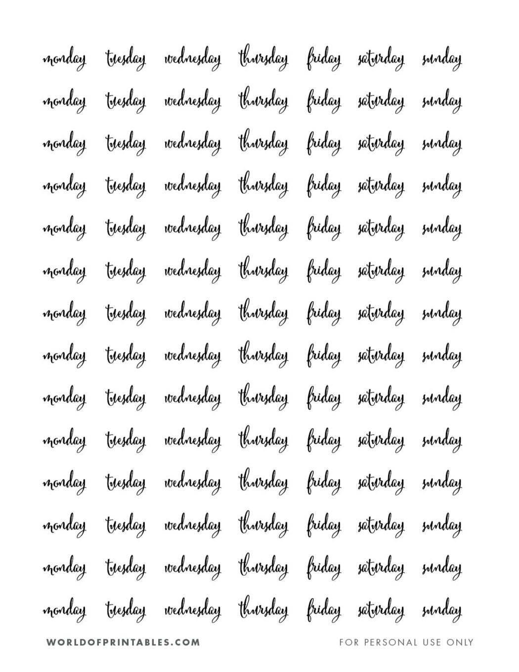 Days of The Week Stickers - Free For Printable & Digital Planners ...