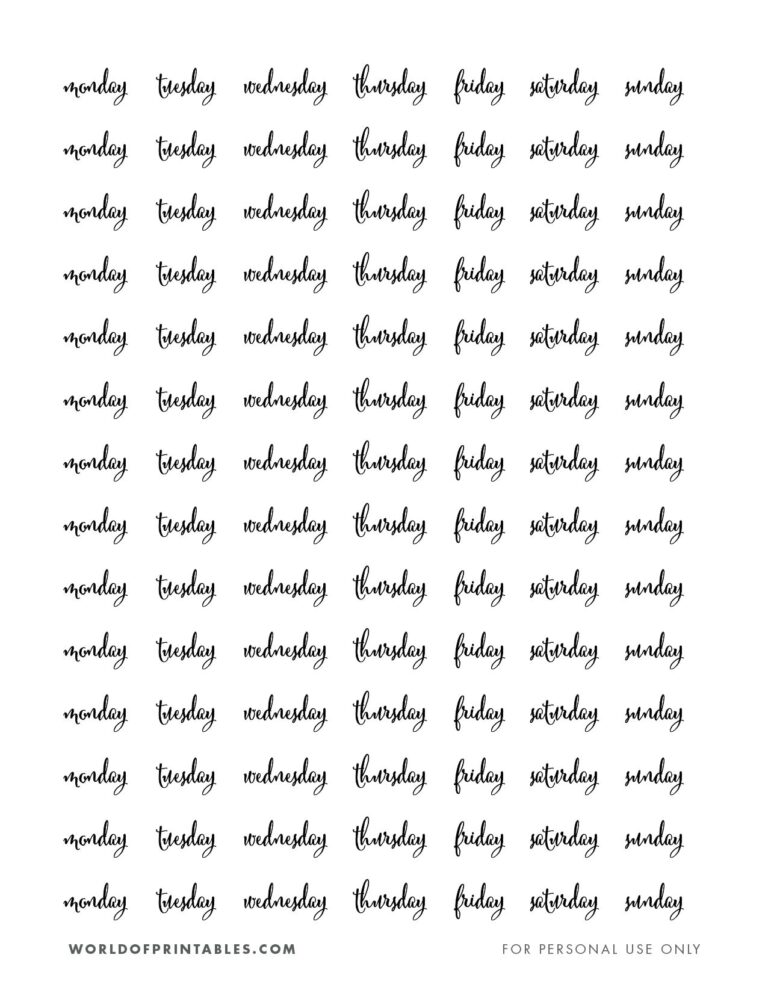 Days of The Week Stickers - Free For Printable & Digital Planners ...