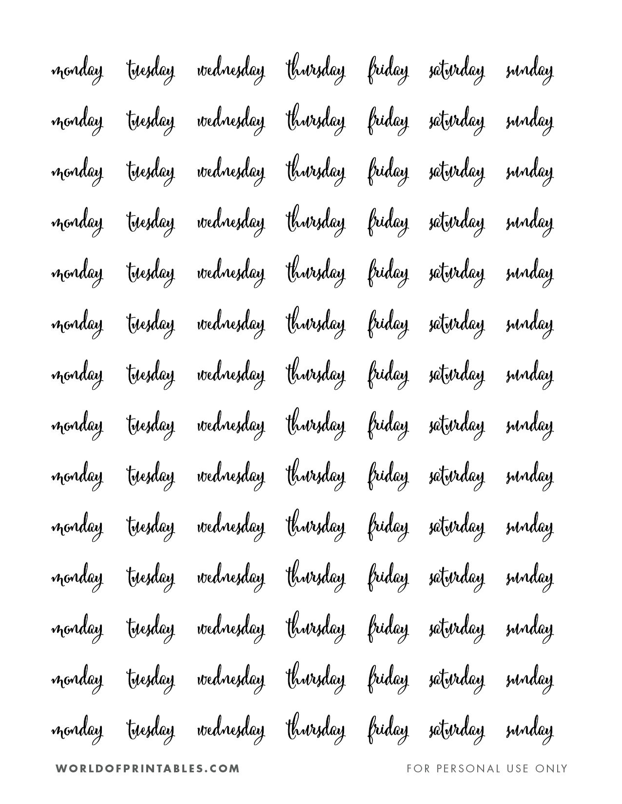 Days of The Week Stickers - Free For Printable & Digital Planners ...