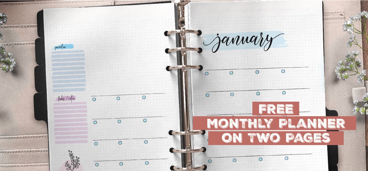Free Monthly Planner On Two Pages - Free Bullet Journal Printables