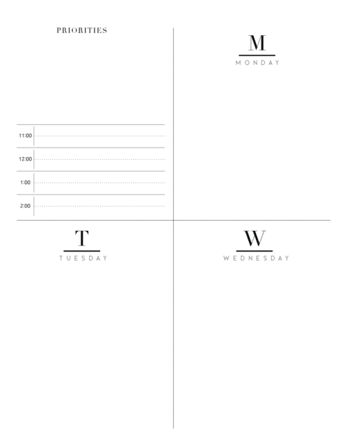 Free Weekly Planner Inserts On Two Pages In Formal Style