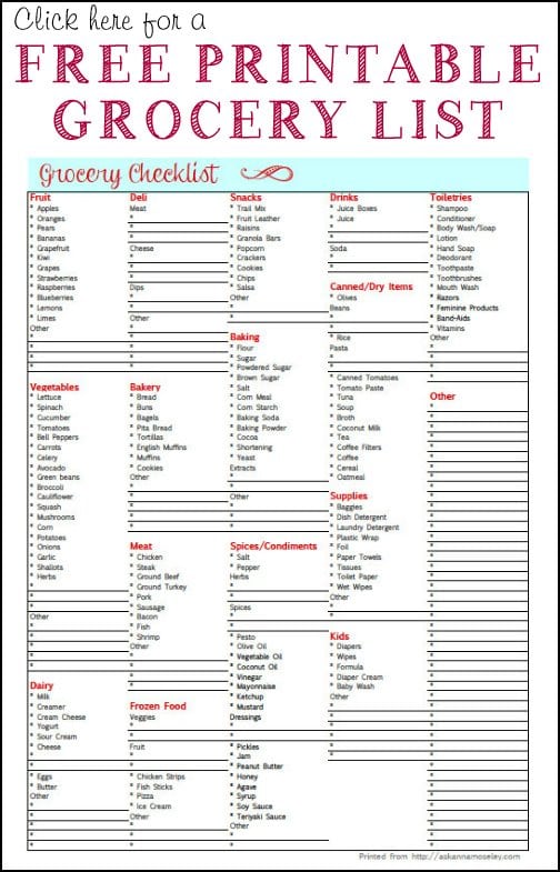 20 Best Free Printable Grocery List Templates World Of Printables
