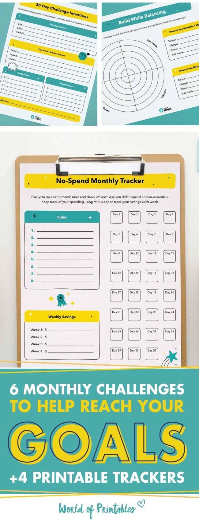 6 Monthly Challenges To Help Reach Your Goals + 4 Free Printable Trackers