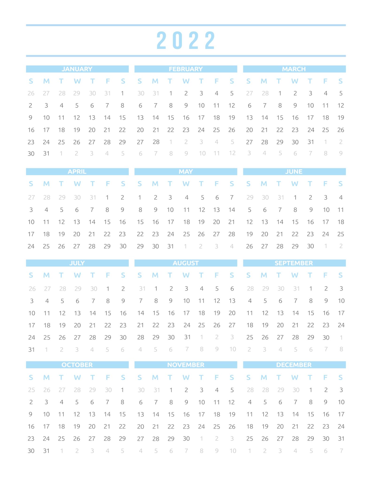 2022 Calendar Free Printable Templates