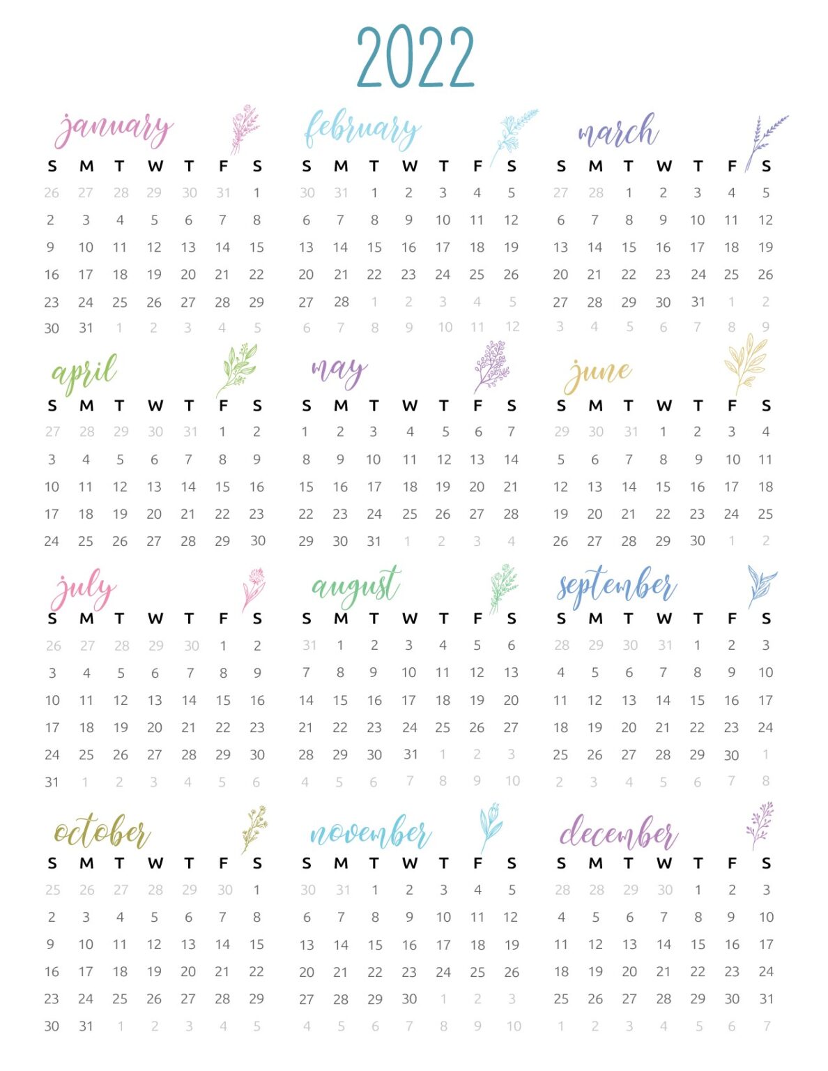 2022 Yearly Calendar Printable World Of Printables 2022 Yearly Calendar Printable World Of Printables