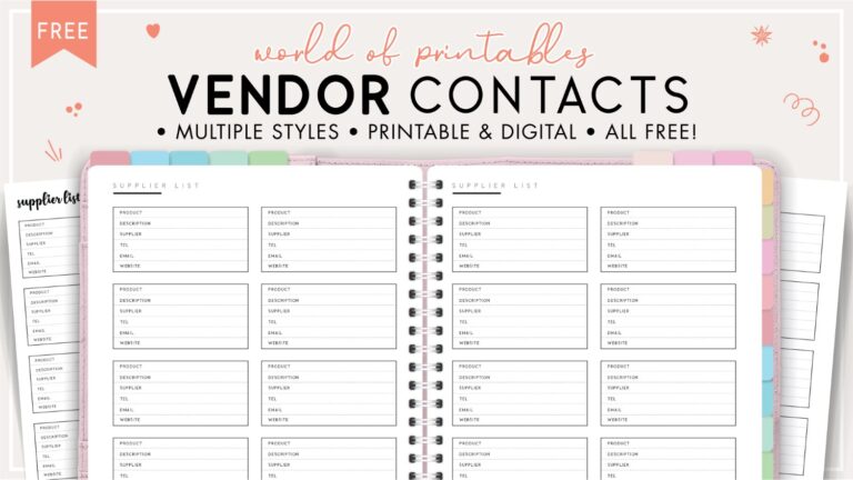 FREE Vendor Contact List Template - World of Printables