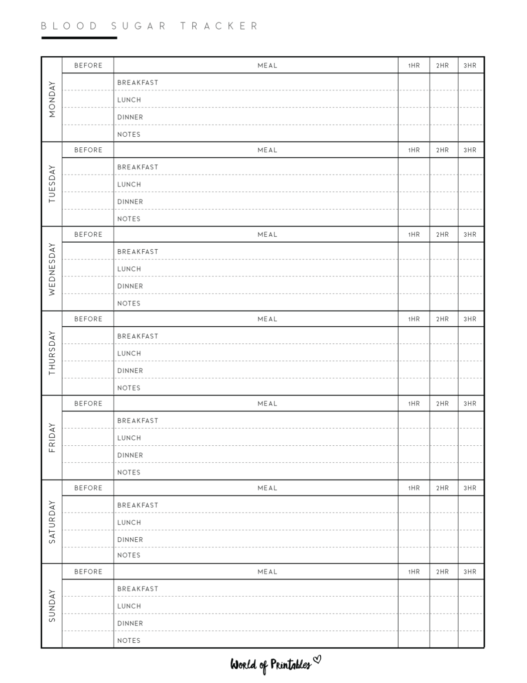 Download Free Printable Blood Sugar Log Chart PDF - World of Printables