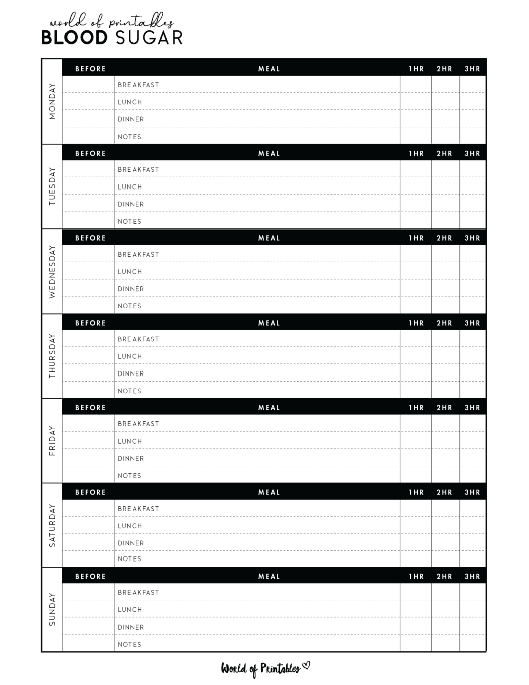 Download Free Printable Blood Sugar Log Chart PDF - World of Printables