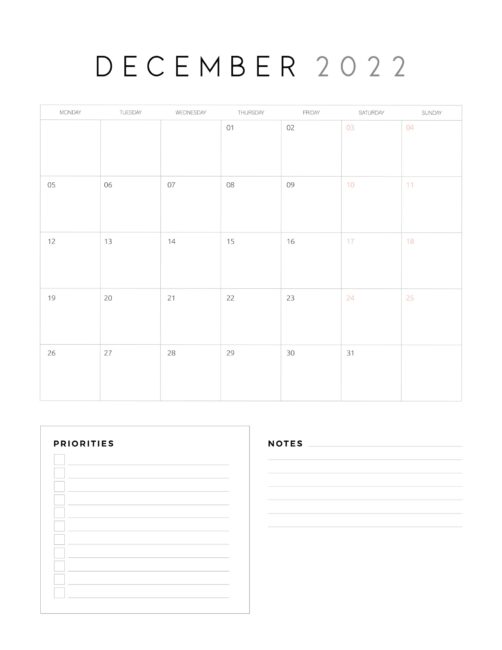 Free Printable December 2022 Calendars - World of Printables
