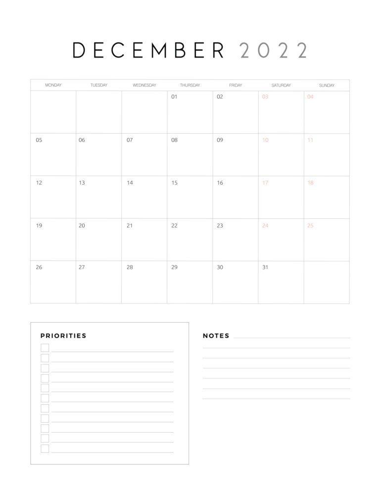 Free Printable December 2022 Calendars - World of Printables