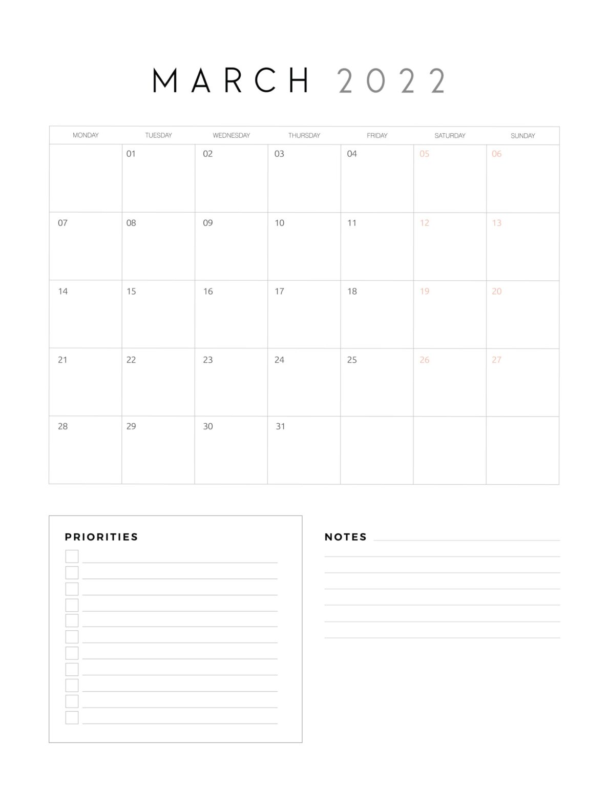 Free Printable March 2022 Calendars - World of Printables