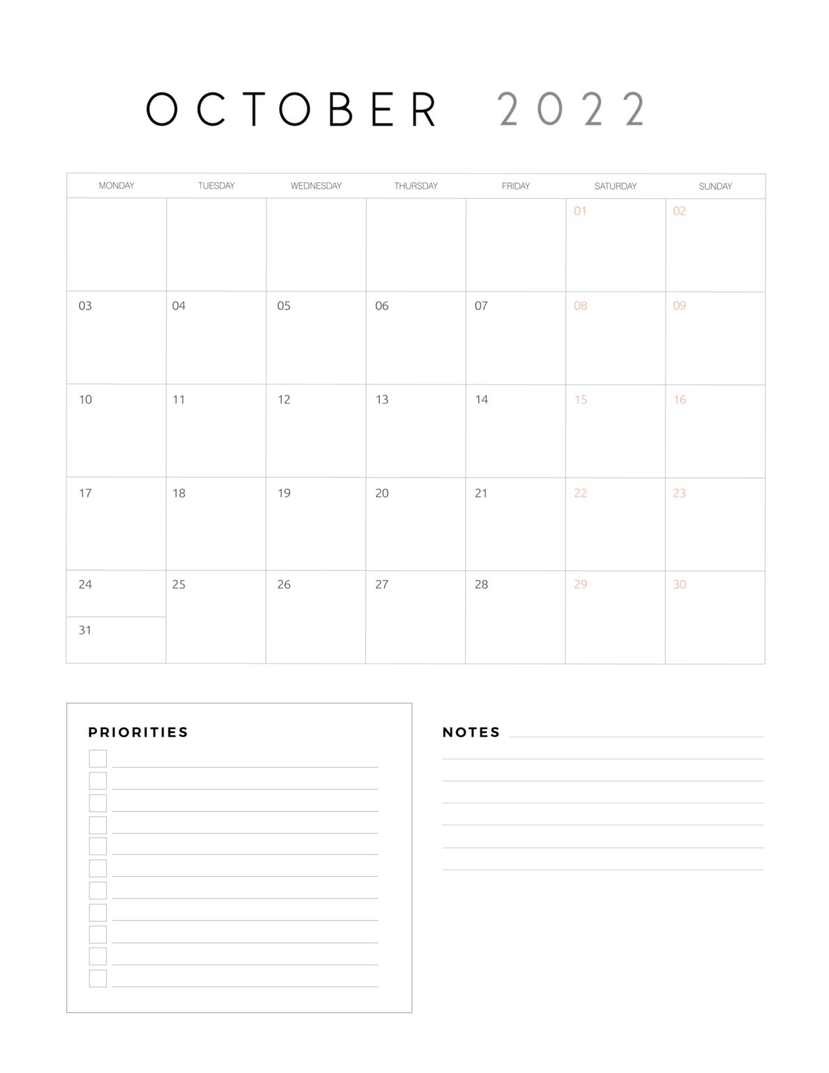 Free Printable October 2022 Calendars - World of Printables