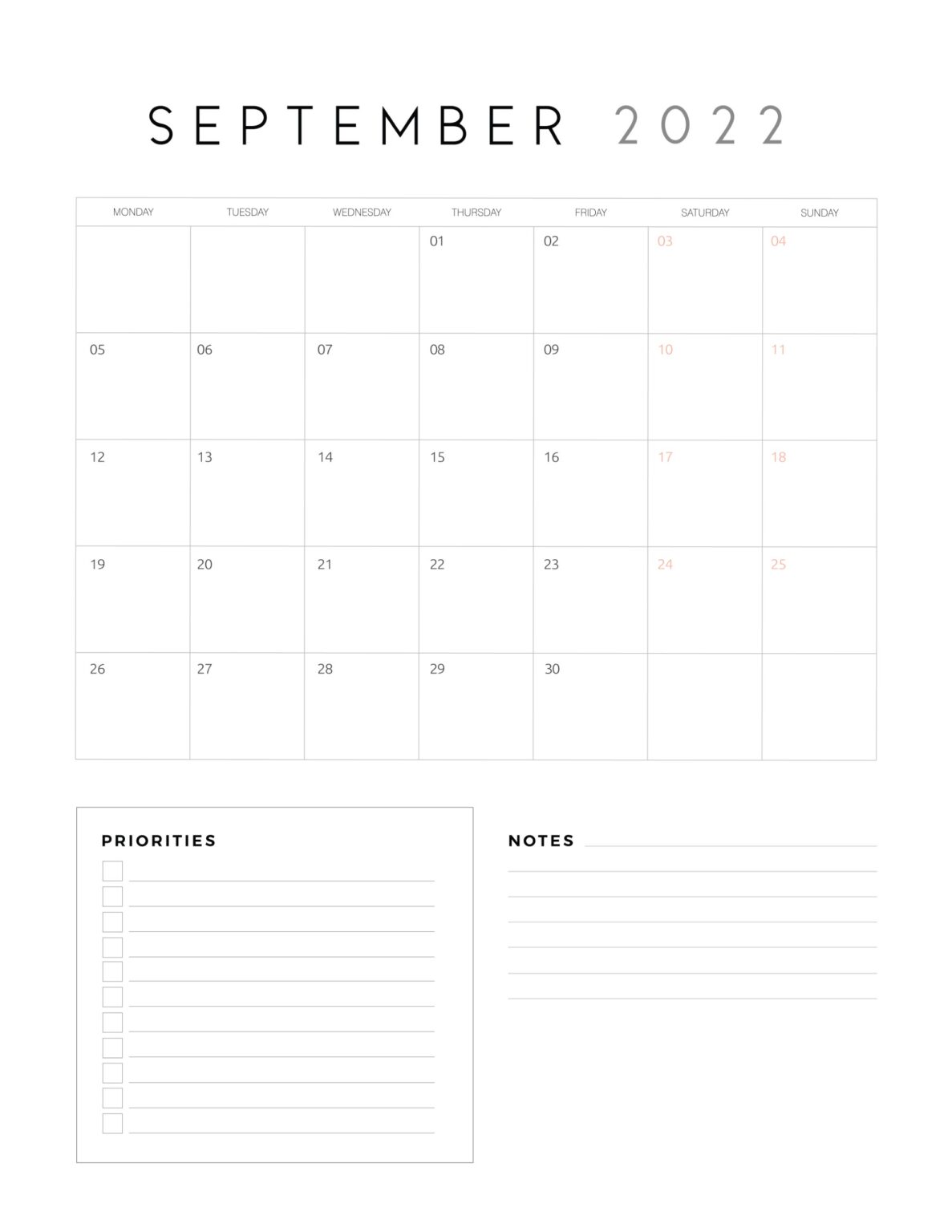 Free Printable September 2022 Calendars - World of Printables