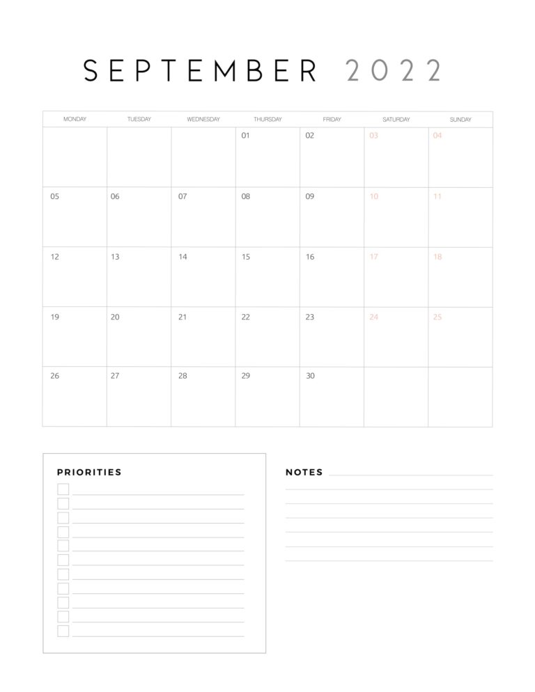 Free Printable September 2022 Calendars - World of Printables