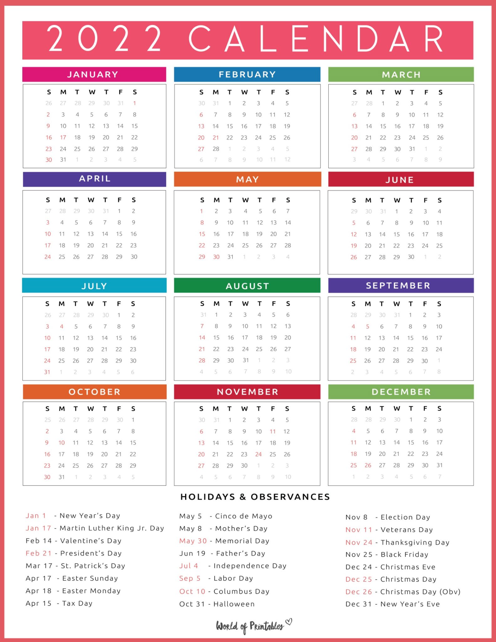 The Best 2022 Year Calendars - World of Printables