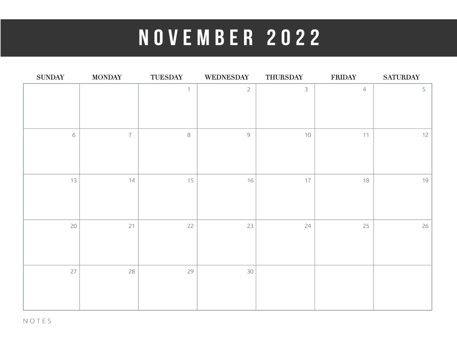 Free Printable November 2022 Calendars - World of Printables