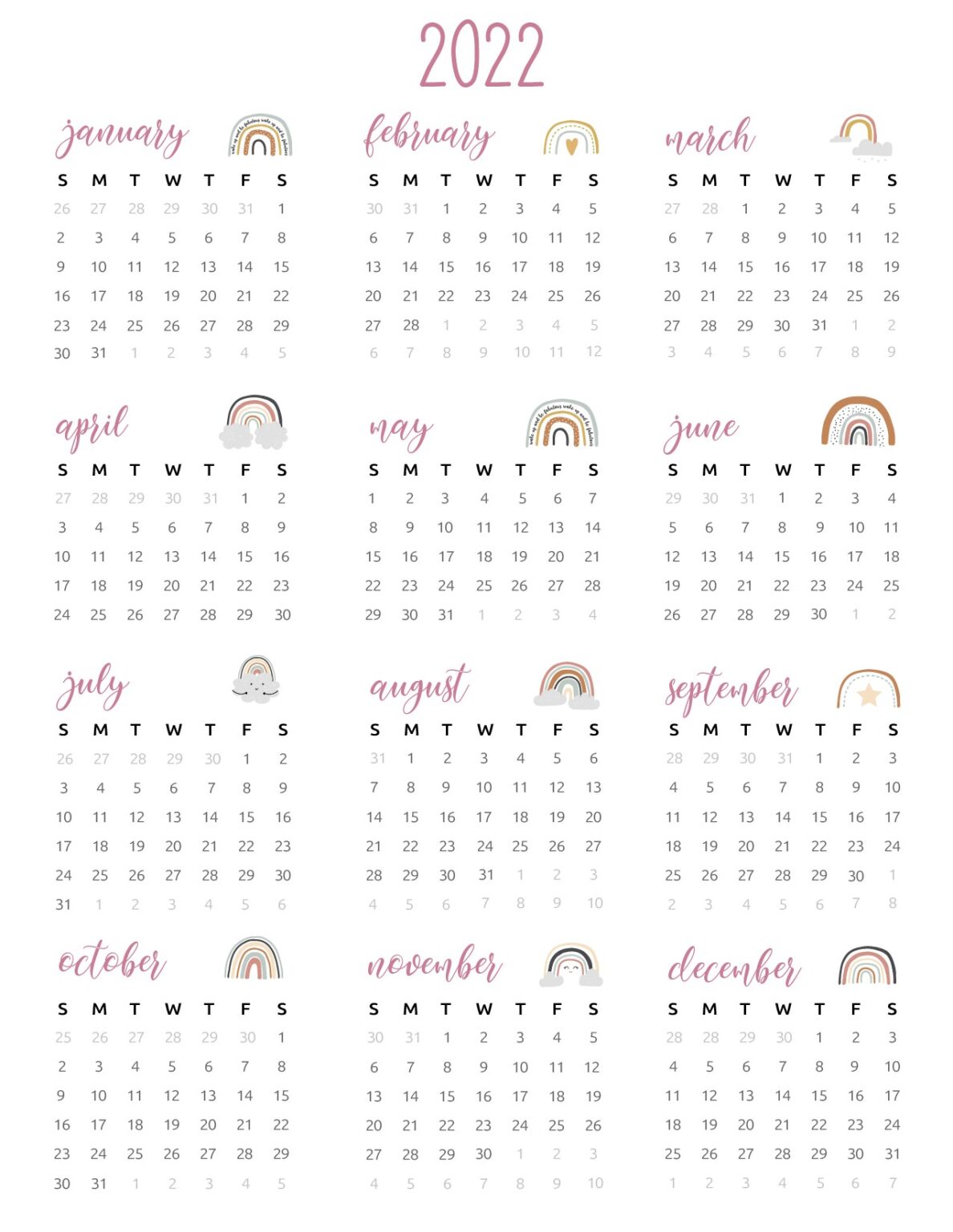 Printable 2022 Calendar One Page World Of Printables