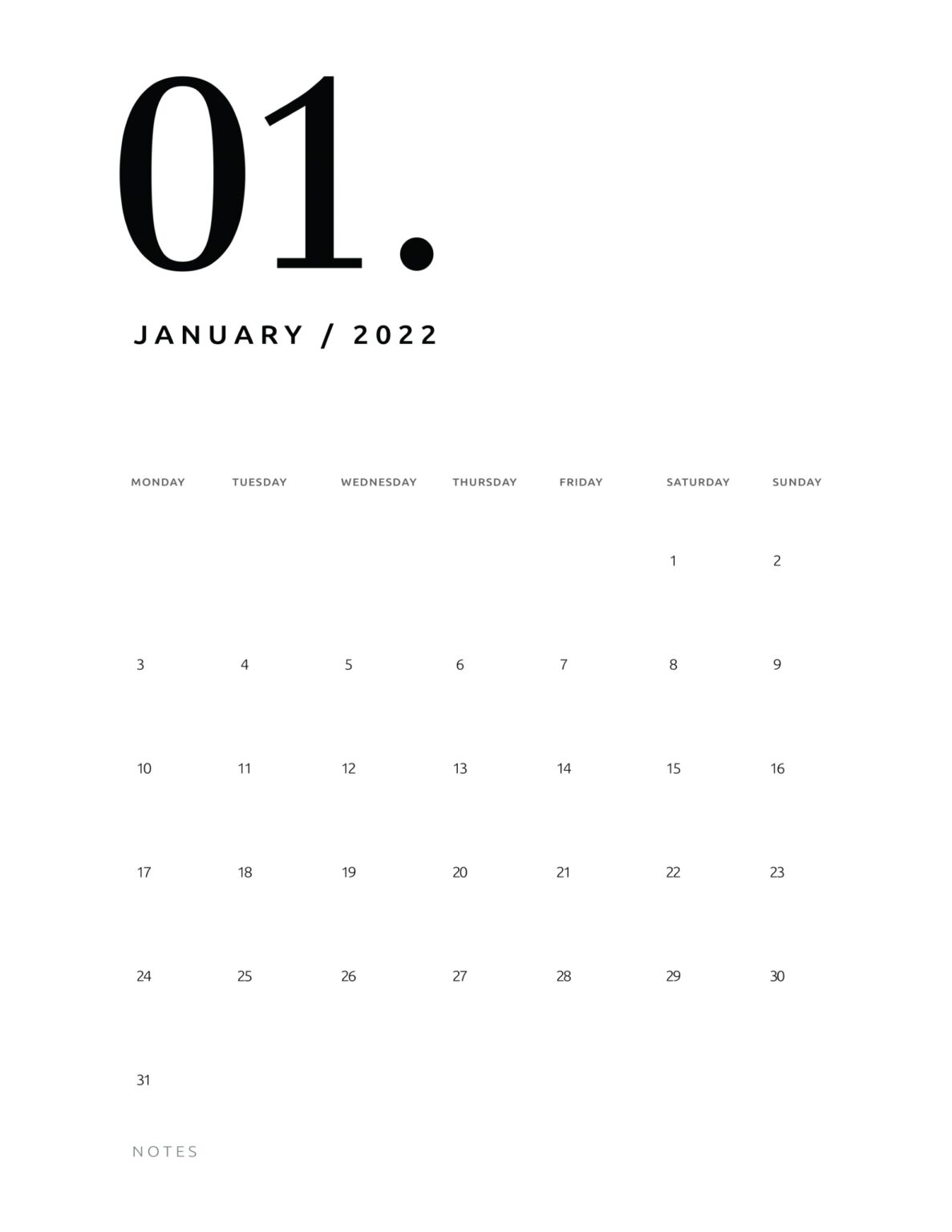 Free Printable January 2022 Calendars - World of Printables