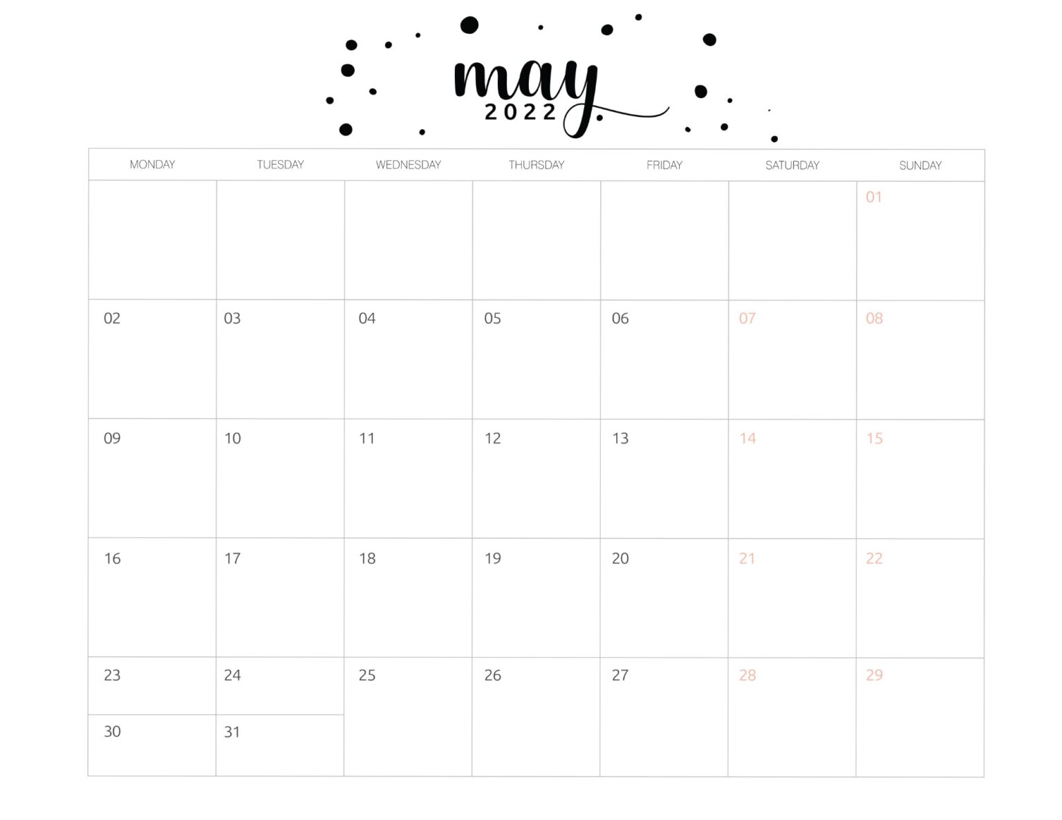 Free Printable May 2022 Calendars - World of Printables