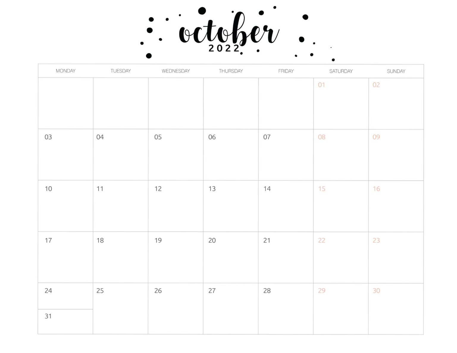 Free Printable October 2022 Calendars - World of Printables