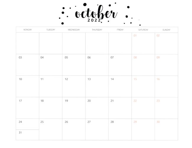 Free Printable October 2022 Calendars - World of Printables