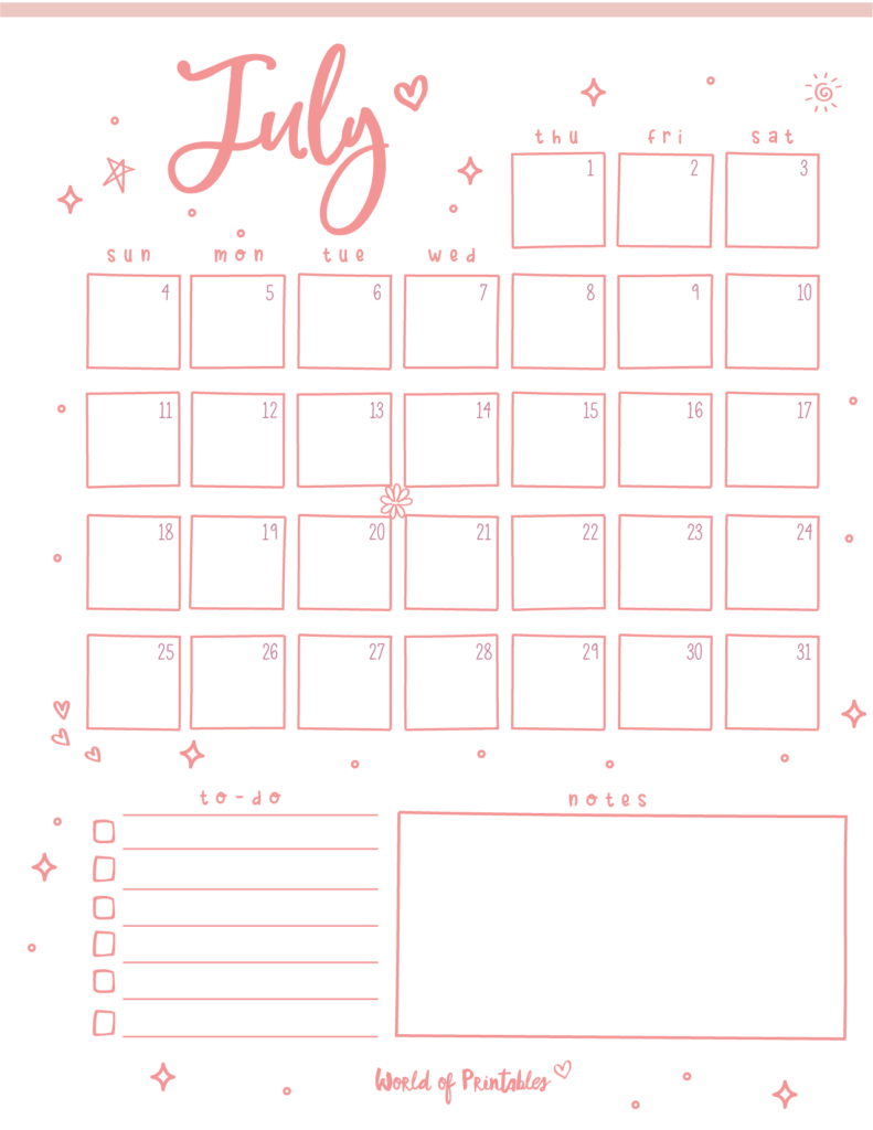 Free July Calendar, July Wallpaper & Summer Themed Printables