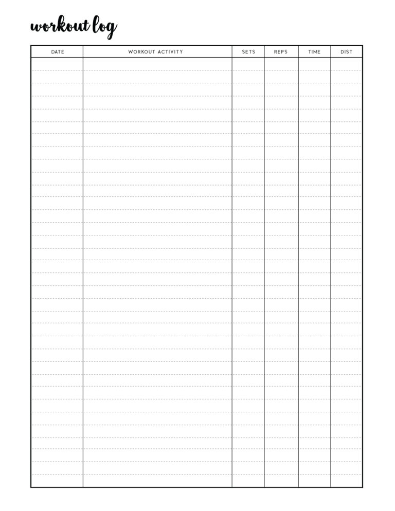 Free Printable Workout Log Sheets - World of Printables