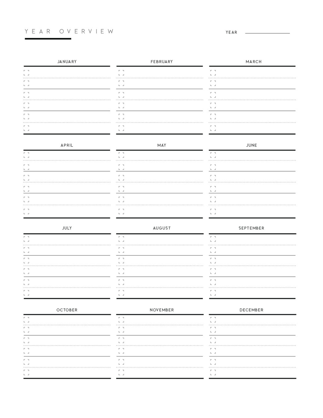 Download Printable Year Overview Template PDF - World of Printables