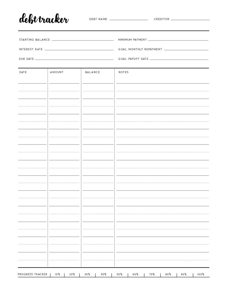Free Debt Tracker Printable Template - World of Printables