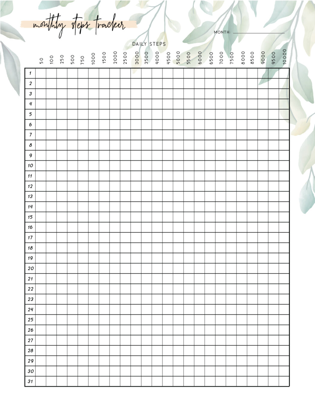 Free Printable Monthly Steps Tracker Template - World of Printables