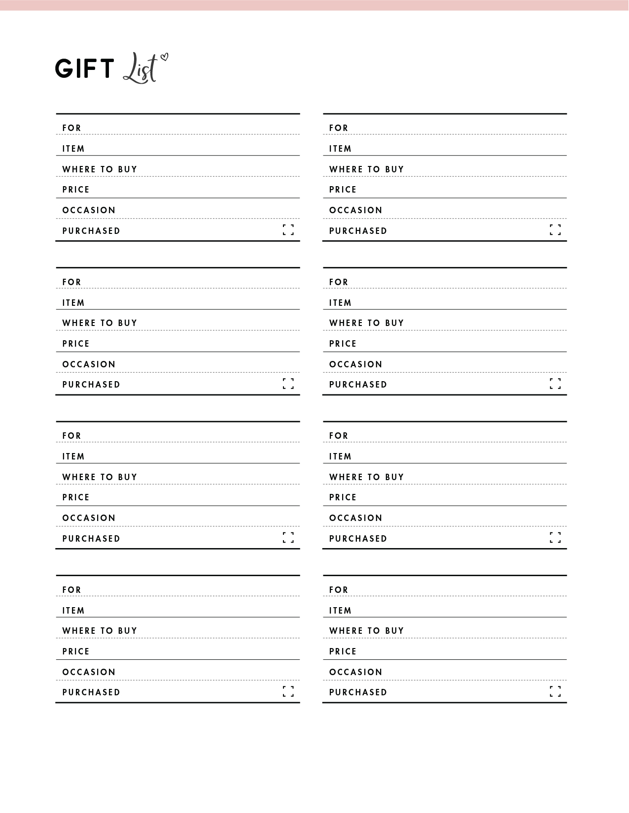 FREE Printable Gift List Template World Of Printables