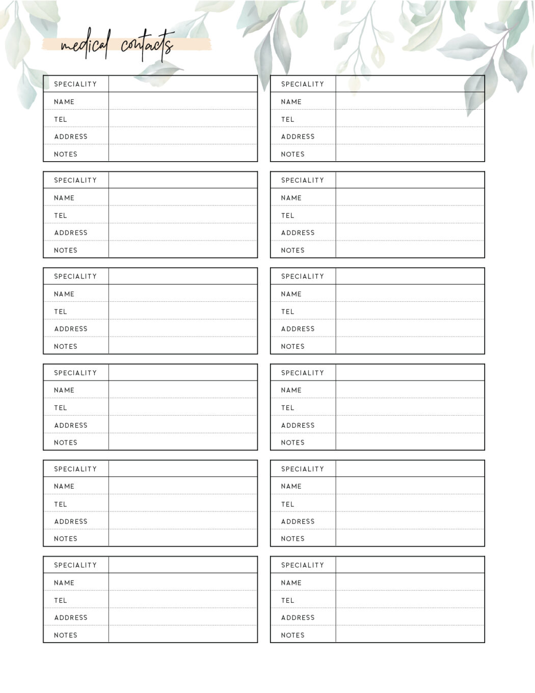 FREE Printable Medical Contact List Template - World of Printables