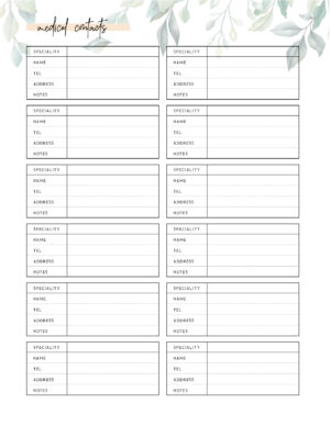 FREE Printable Medical Contact List Template - World of Printables