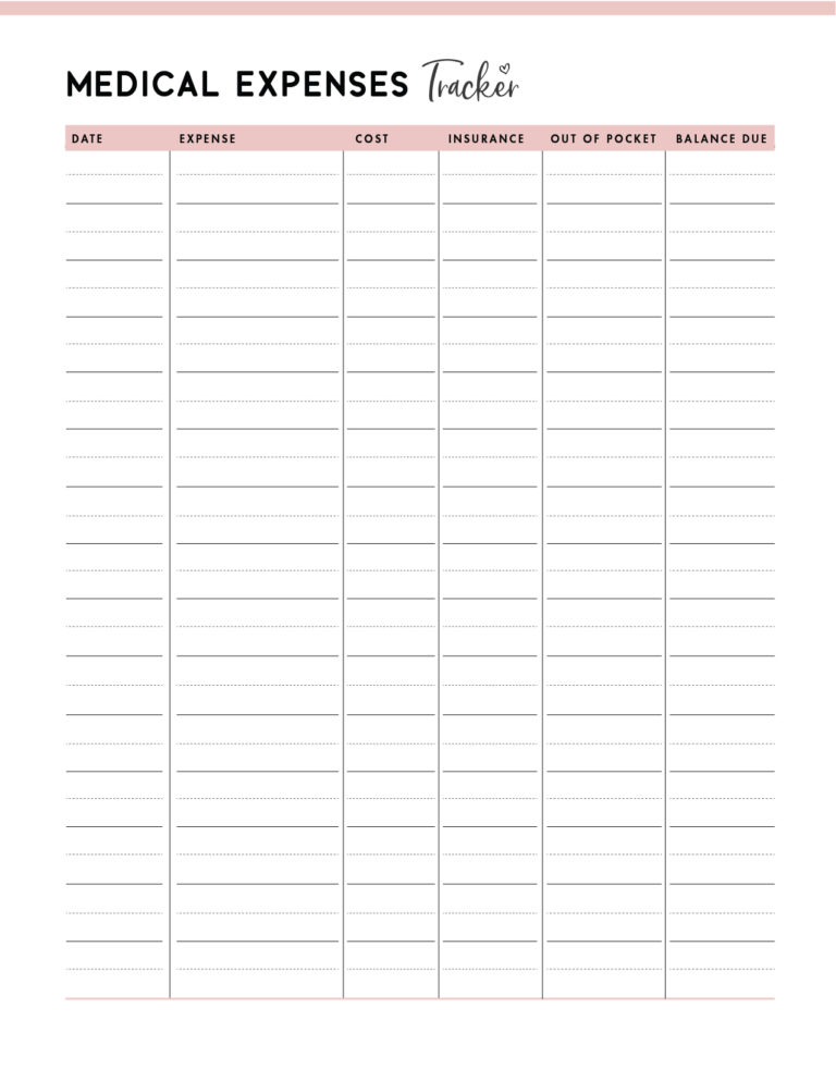 FREE Printable Medical Expenses Tracker - World of Printables