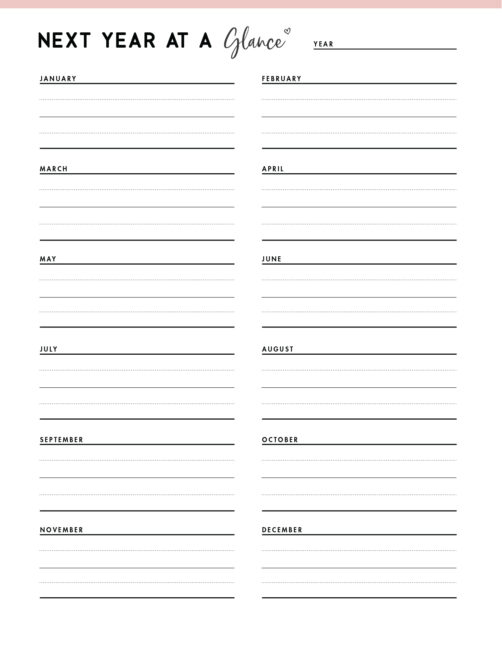 Printable Next Year At A Glance Planner Template - World of Printables
