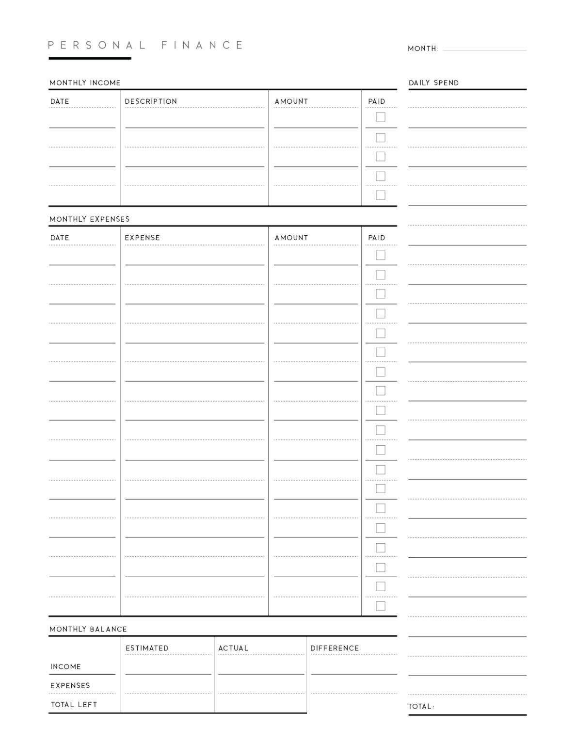 Printable Personal Finance PDF - World of Printables