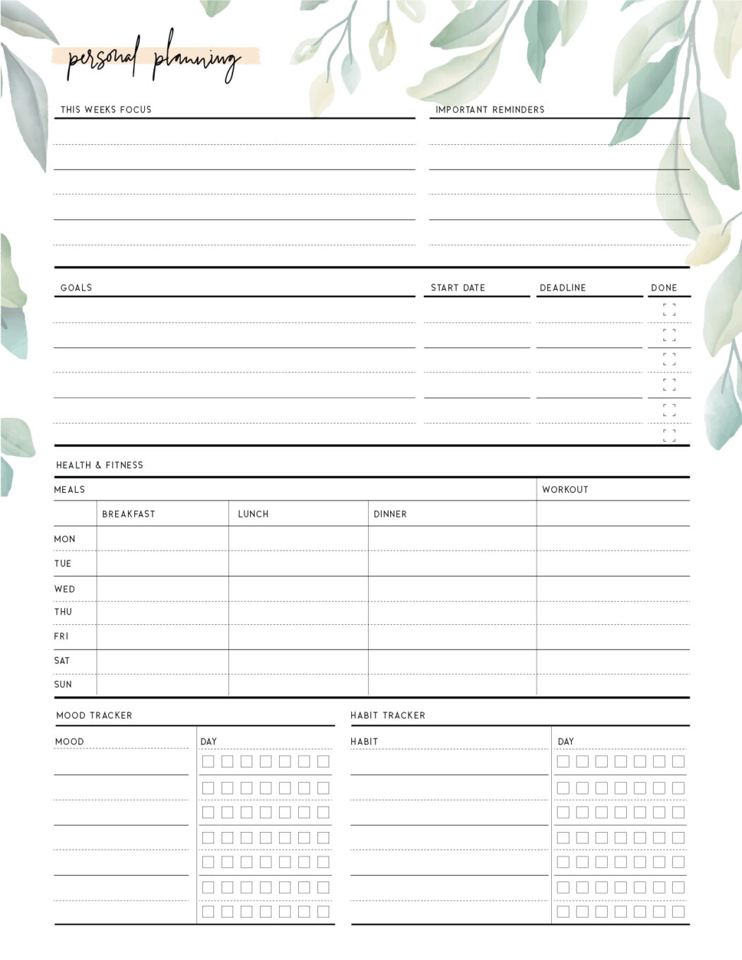 Free Personal Planning Template - Time To Focus On You - World of ...