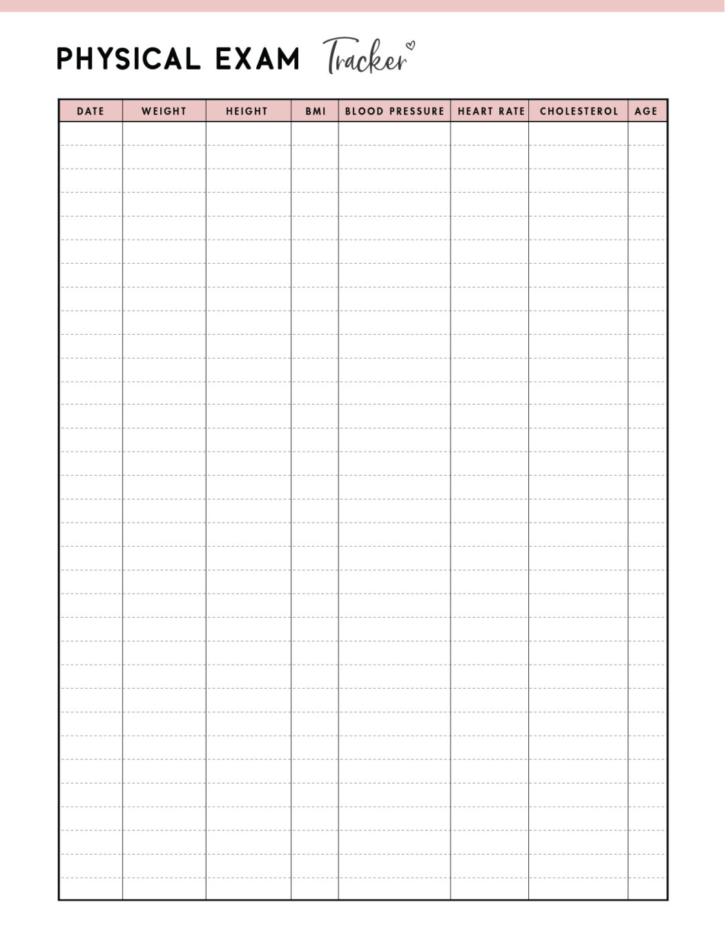 Printable Physical Exam Tracker Template - World of Printables