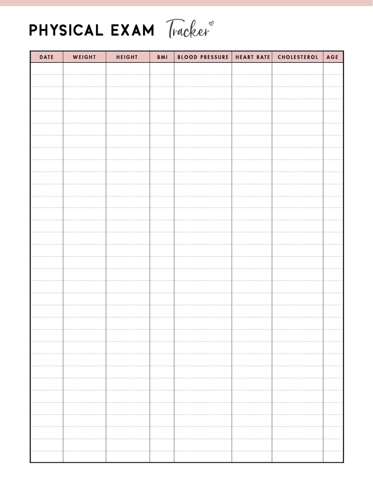 Printable Physical Exam Tracker Template - World of Printables