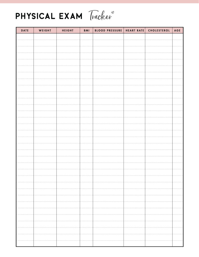 Printable Physical Exam Tracker Template - World of Printables