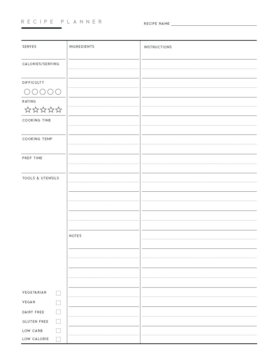 Free Printable Recipe Pages PDF - World of Printables